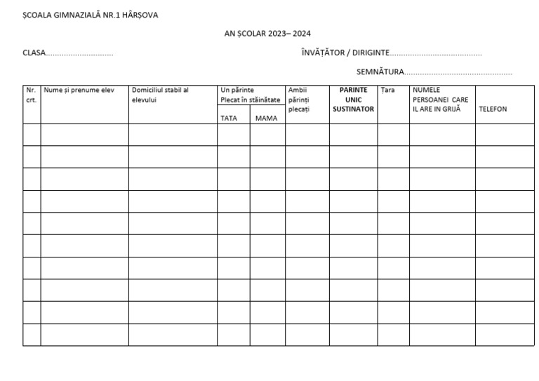 Tabel Parinti Strainatate MODEL 2023-2024 | PDF