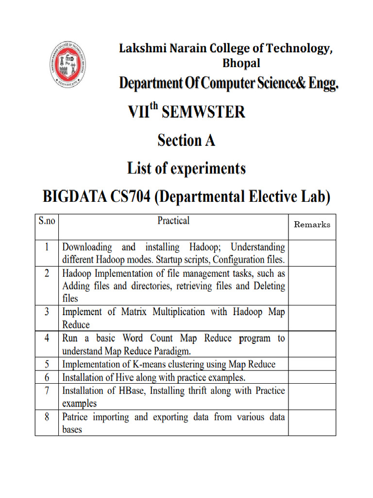 Bigdata Lab File | PDF