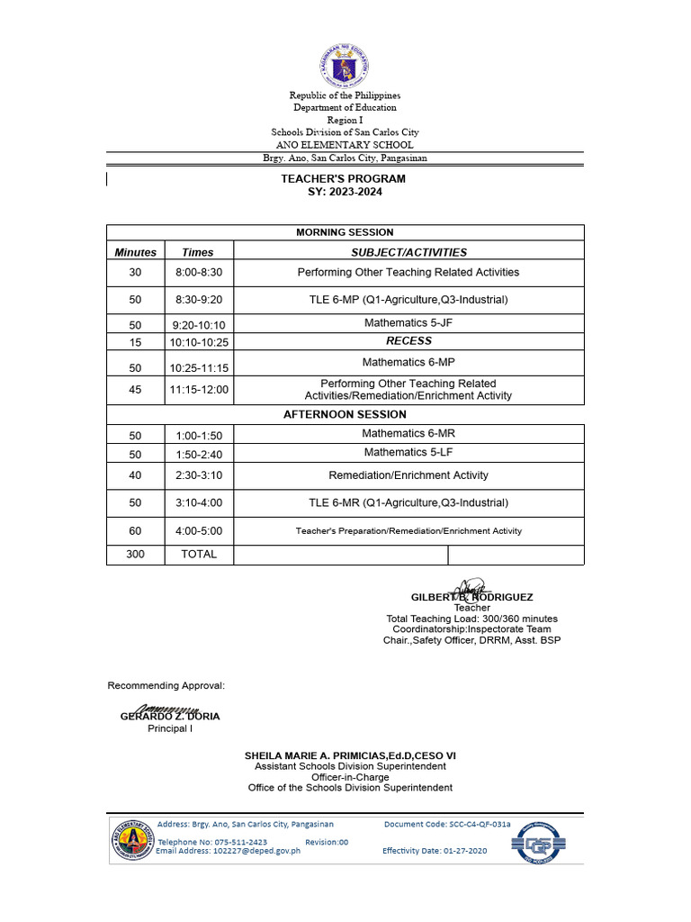 Class Program - XLSX - Margie and Gilbert | PDF