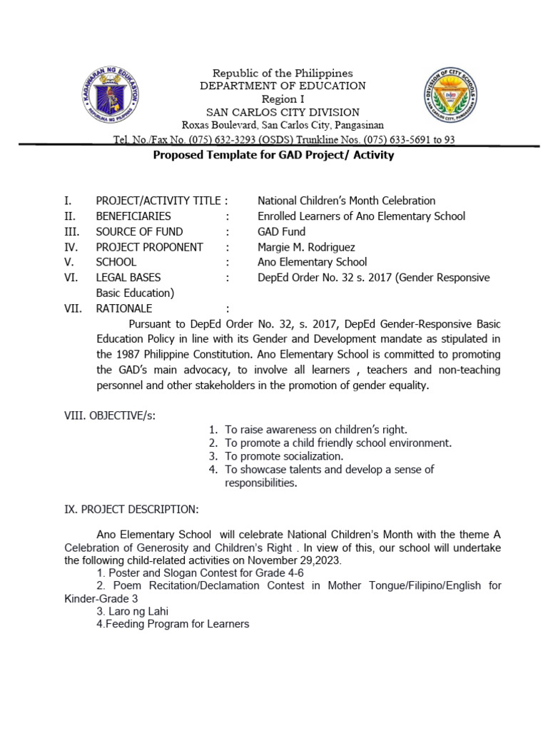 Gad Related Activity Proposal 2023 - Childrens Month | PDF