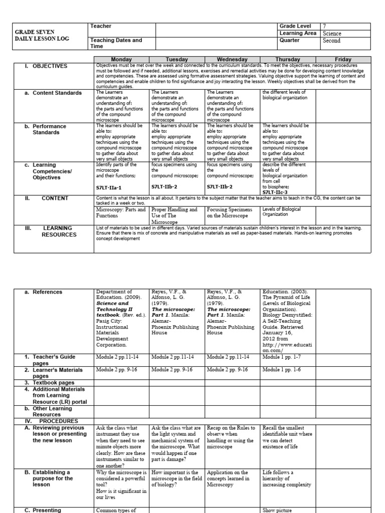 DLL Science Grade 7 2nd Grading | PDF