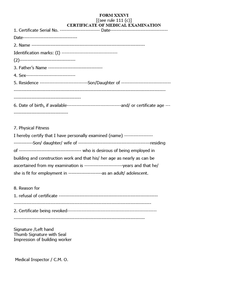 Certificate of Medical Examination | PDF