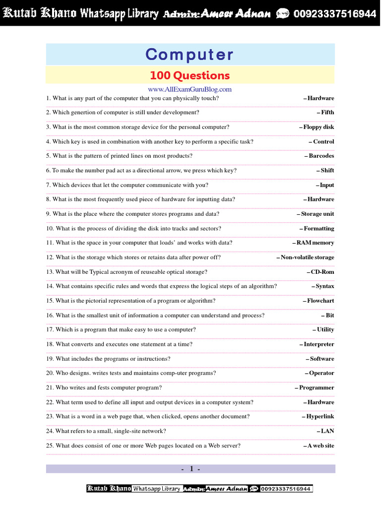 100 Computer Questions 1 | PDF