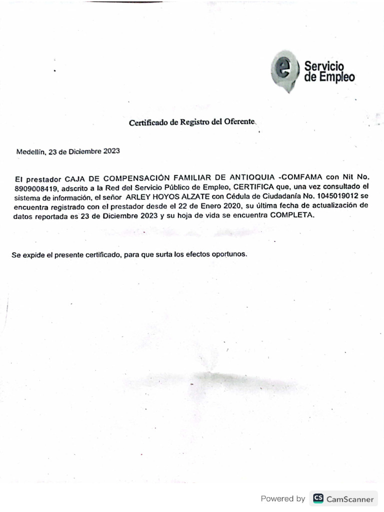 Certificado Comfama | PDF