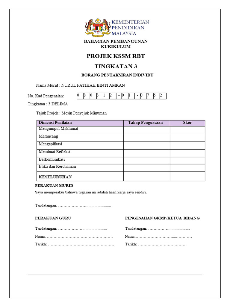 Projek KSSM RBT Tingkatan 3: Bahagian Pembangunan Kurikulum | PDF