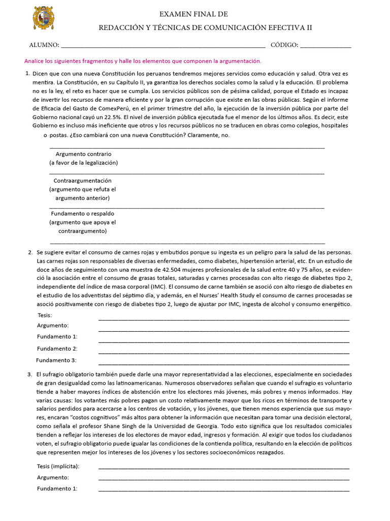 Examen Final Redacción y Técnicas de La Comunicación II | PDF