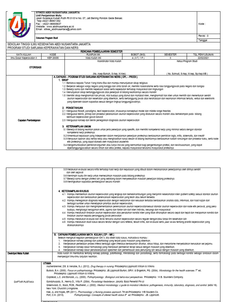 RPS Ilmu Dasar Kep. Ii | PDF | Sains & Matematika