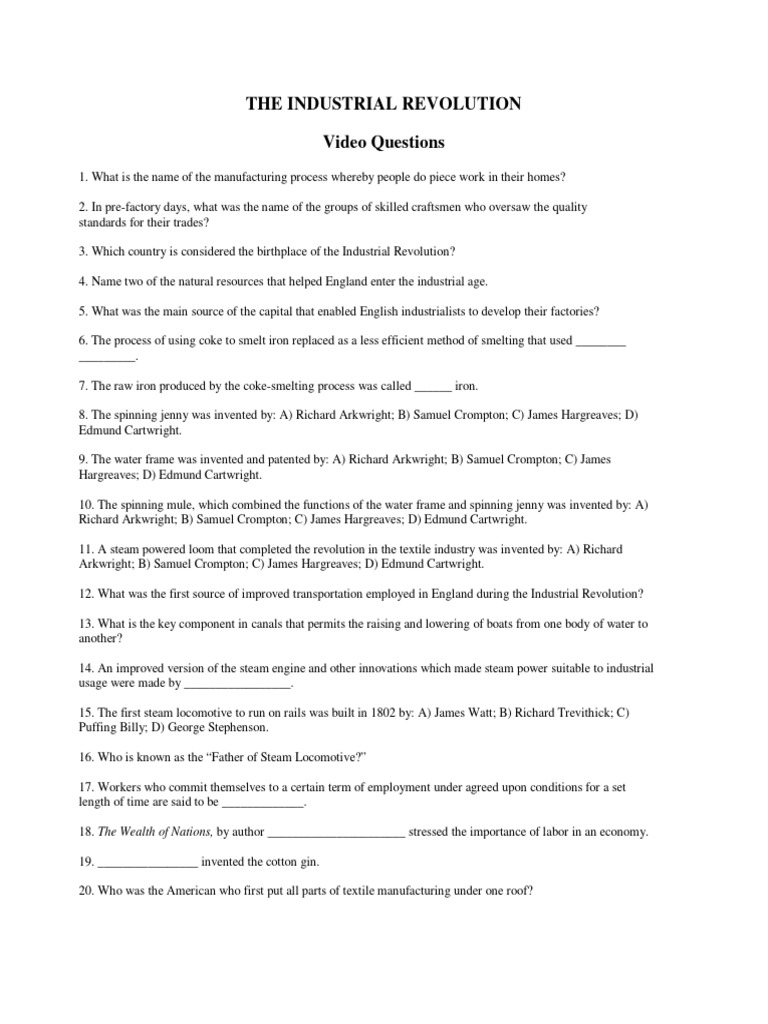 Key Questions on the Industrial Revolution | PDF | Art | Technology ...