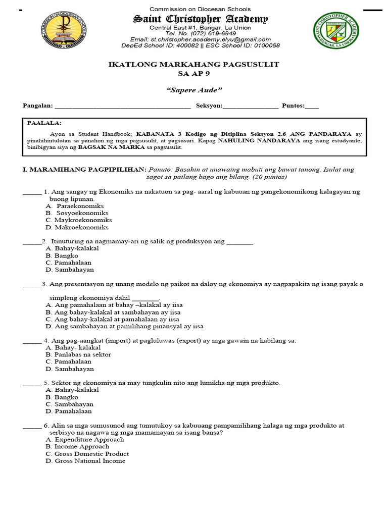 Ap 9 3RD Quarter Exam | PDF