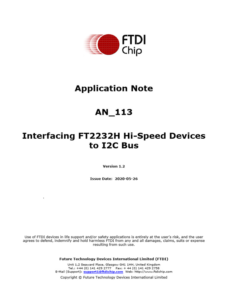 AN 113 FTDI Hi Speed USB To I2C Example | PDF
