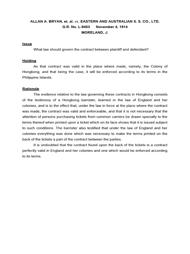 ALLAN A. BRYAN, Et. Al. vs. EASTERN AND AUSTRALIAN S. S. CO., LTD. | PDF