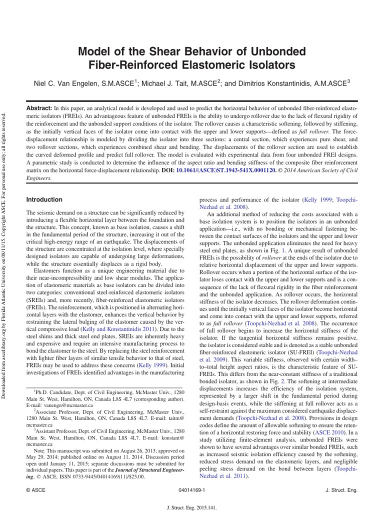 Model of the Shear Behavior of Unbonded Fiber Reinforced Elastomeric ...