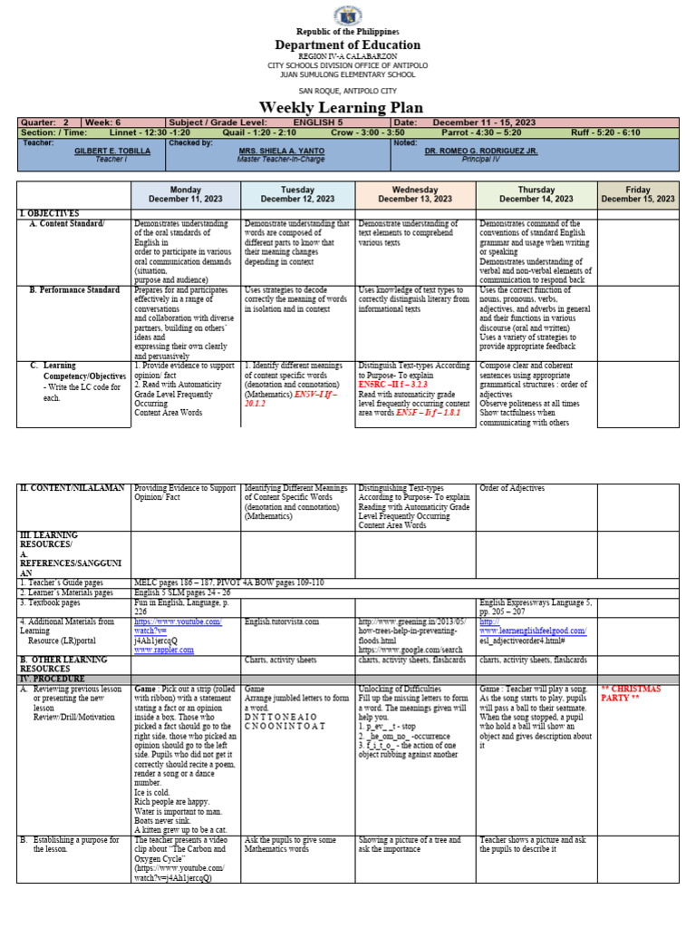 Week 6 - Tobilla WLP - English | PDF