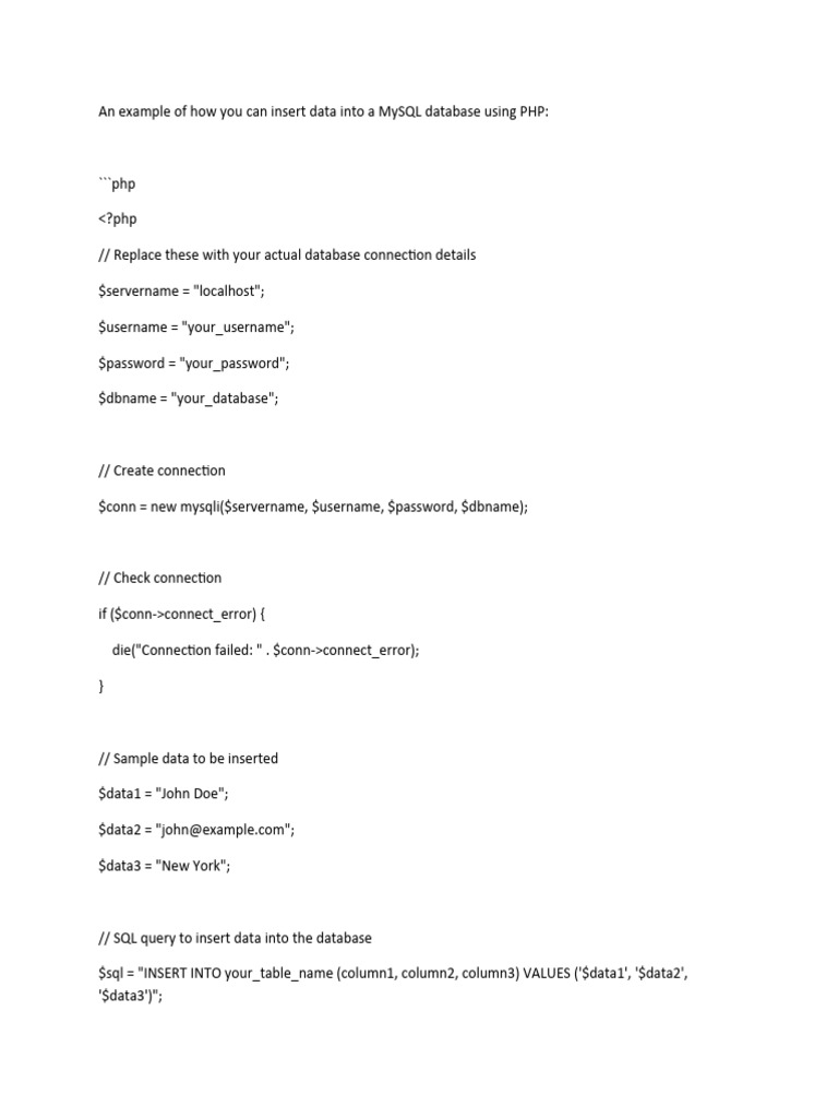 An Example Of Code To Insert Data To Database Using Php Mysql Pdf 9619