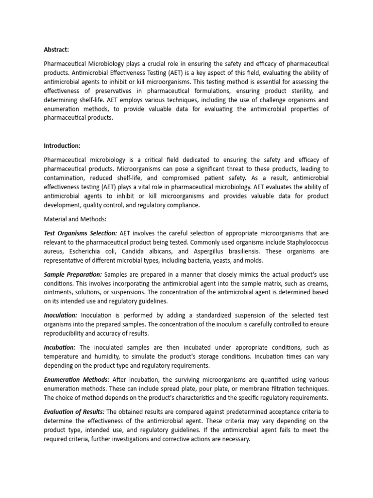 Antimicrobial Effectiveness Testing in Pharma | PDF