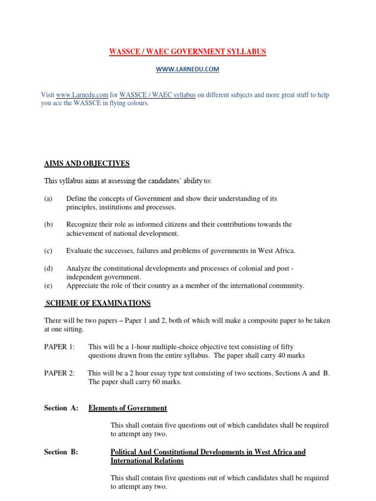 WASSCE WAEC Government Syllabus | PDF