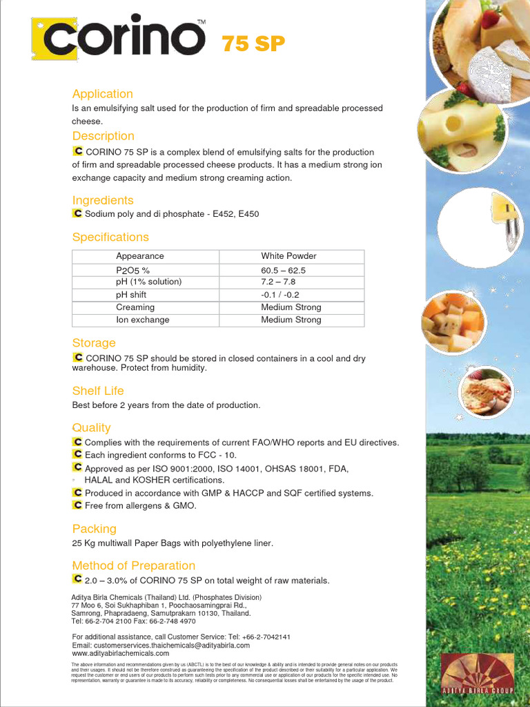 CORINO 75 SP Datasheet Application | PDF | Physical Sciences | Chemistry