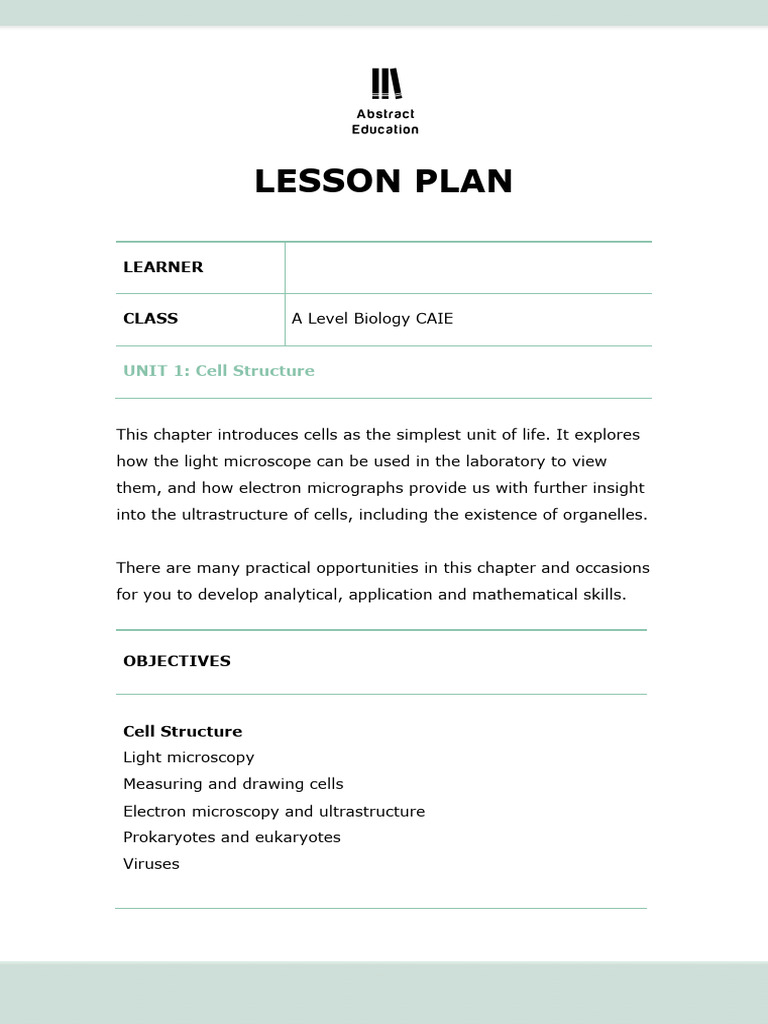 Lesson Plan - Cell Structure | PDF