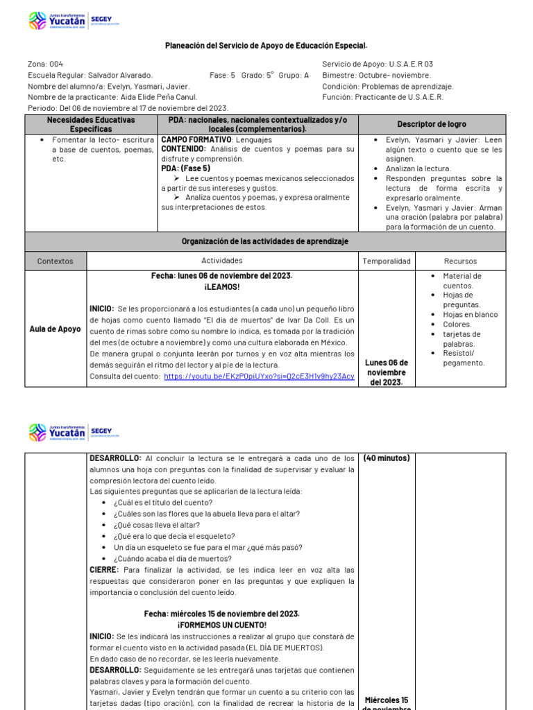 Planeacion Grupal (USAER) | PDF Planeacion Grupal (USAER) | PDF