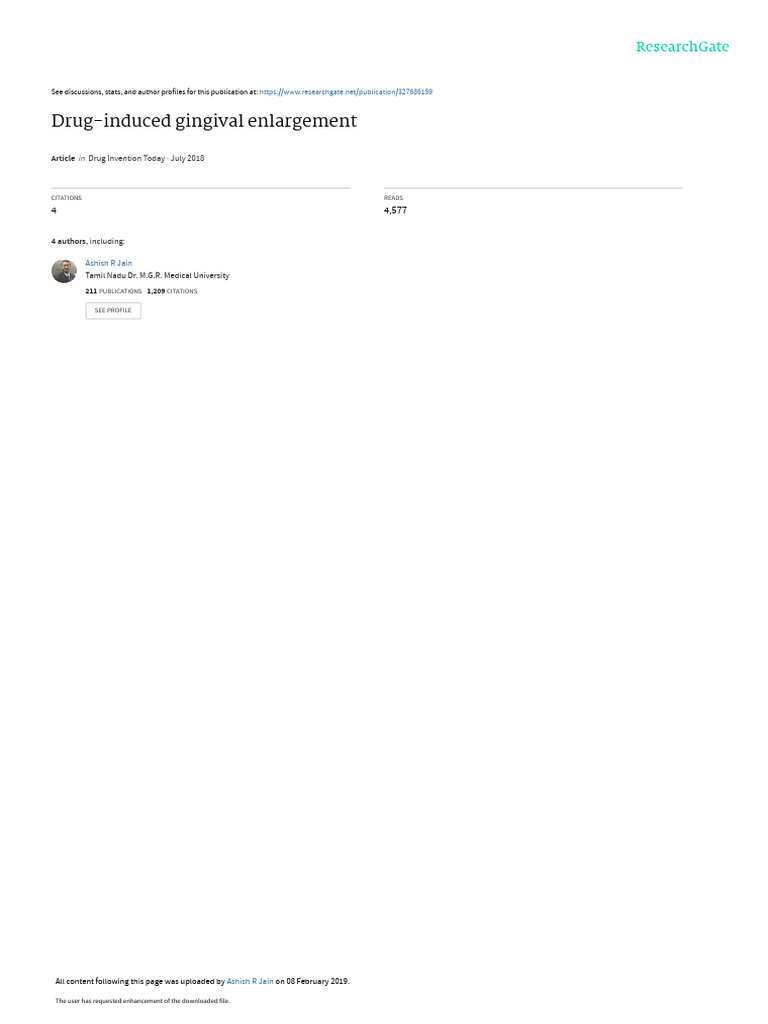 Drug-Induced Gingival Enlargement: Drug Invention Today July 2018 | PDF