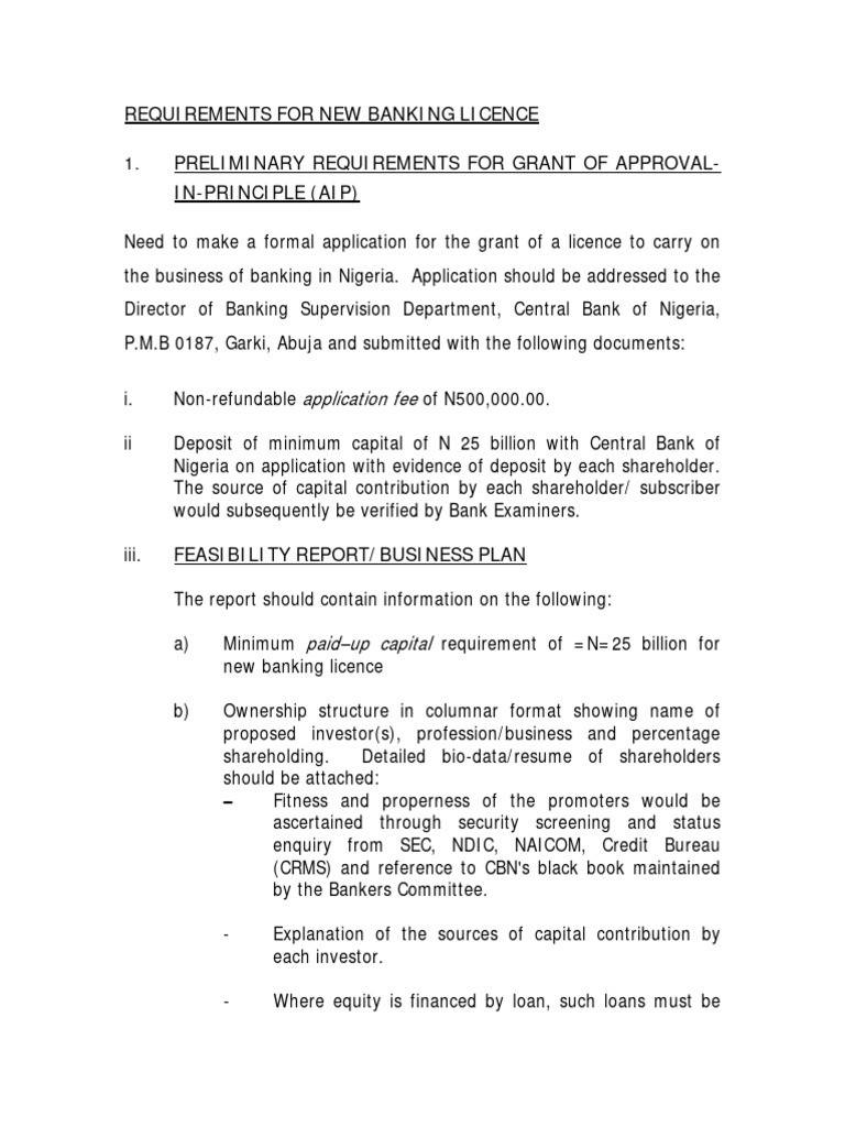 Requirements For New Banking License | PDF