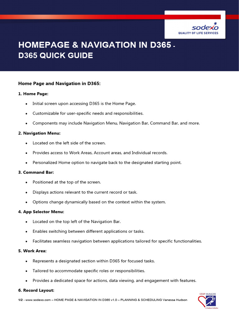 HOME PAGE & NAVIGATION IN D365 - D365 QUICK GUIDE | PDF