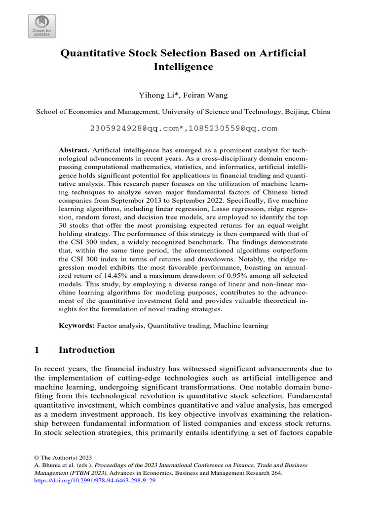 Quantitative Stock Selection Based On Artificial Intelligence | PDF