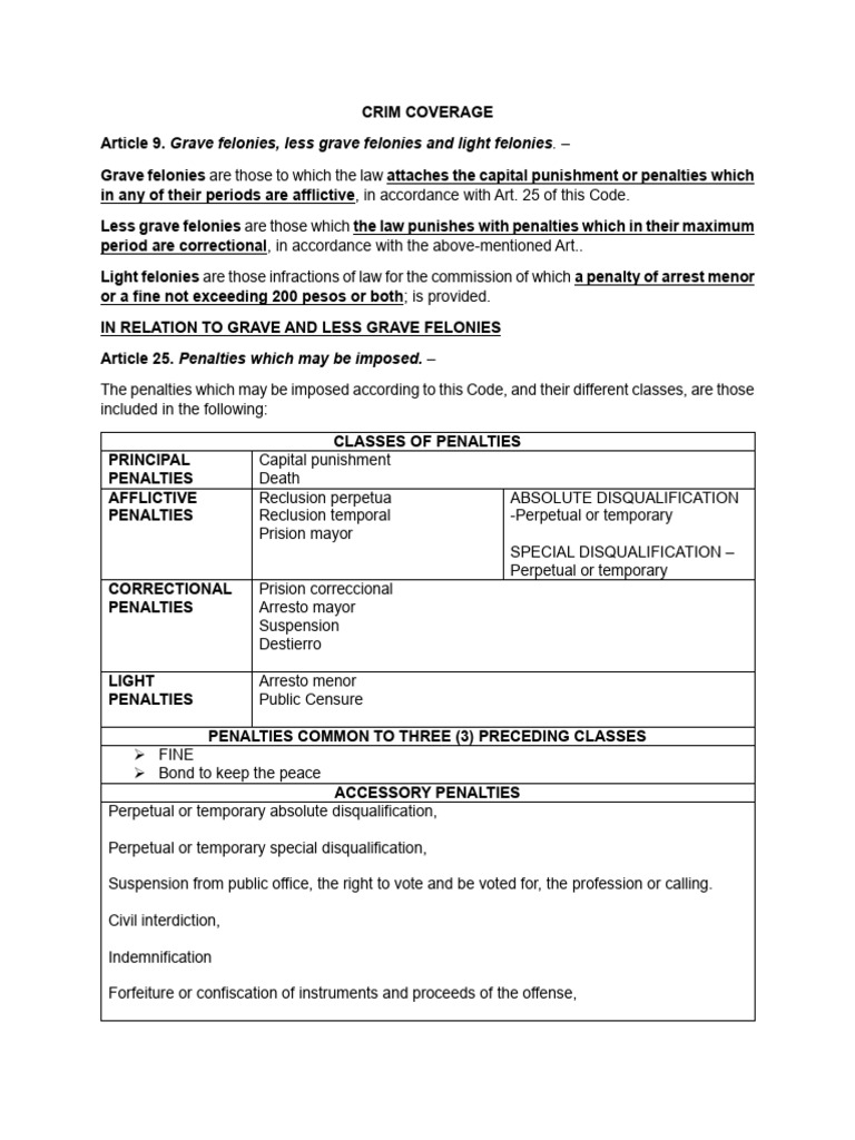 Revised Penal Code: Felonies & Penalties | PDF