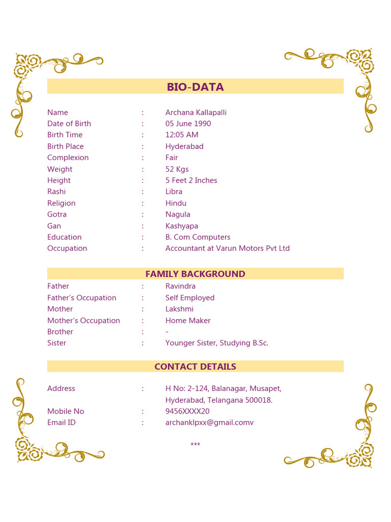 Marriage Biodata For Girl | PDF