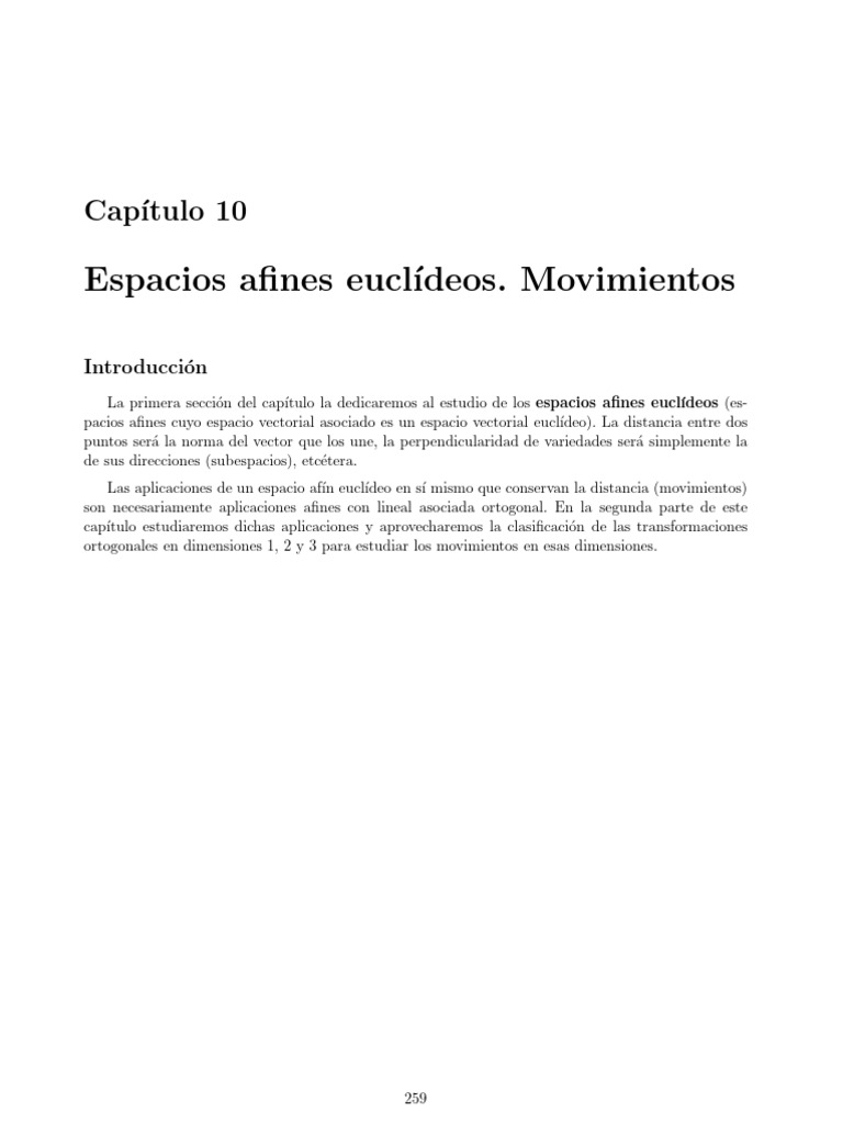 Tema10 Espacios Afines Euclideos Movimientos Descargar Gratis Pdf
