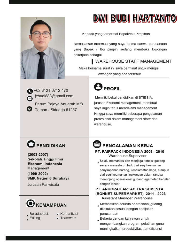 Dwi Budi Hartanto - Lamaran Kerja | PDF