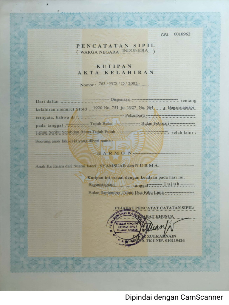 6218 File - Akta - Kelahiran 2023 08 11 164443 11233 Akte - Kelahi | PDF