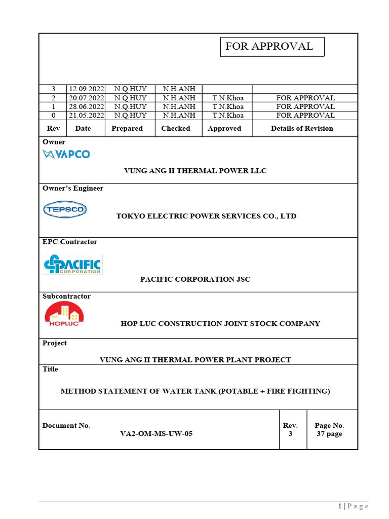 Water Tank Construction Method Statement | PDF | Concrete | Foundation ...