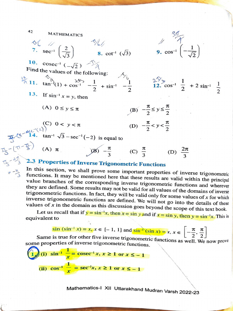 Inverse Trigonometric Functions Properties | PDF | Teaching Methods & Materials | Computers