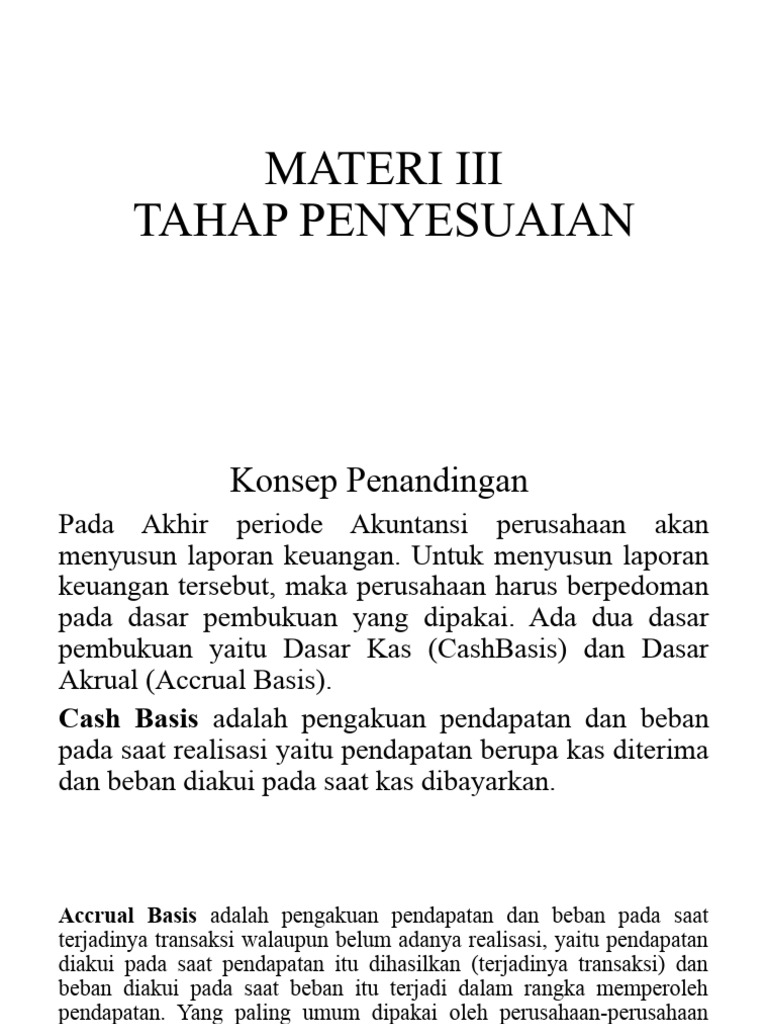 Materi III Tahap Penyesuaian | PDF | Bisnis | Pengelolaan Keuangan & Uang