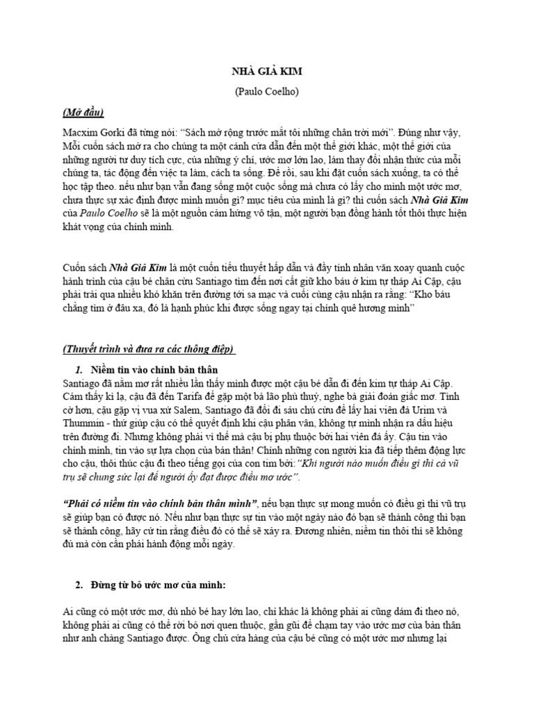 Thuyết trình về sách NHÀ GIẢ KIM | PDF