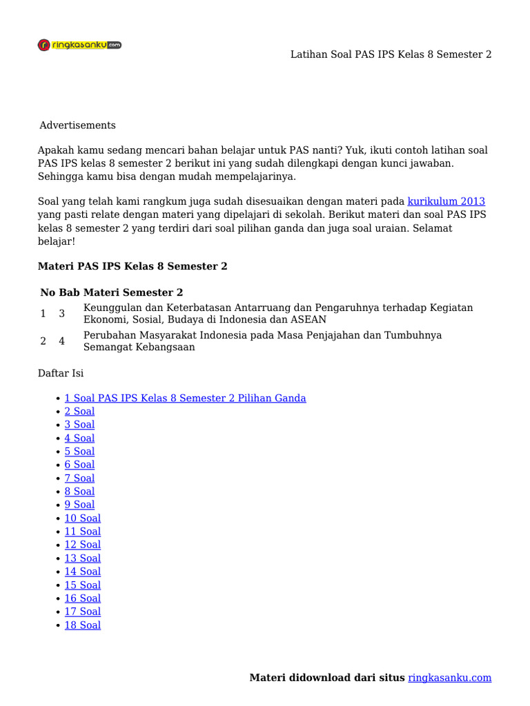 Latihan Soal PAS IPS Kelas 8 Semester 2 | PDF