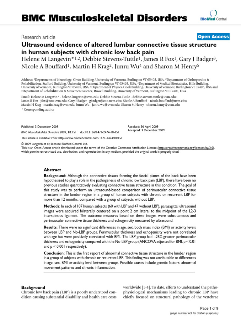 Ultrasound Evidence of Altered Lumbar Connective Tissue Structure in ... Ultrasound Evidence of Altered Lumbar Connective Tissue Structure in ...