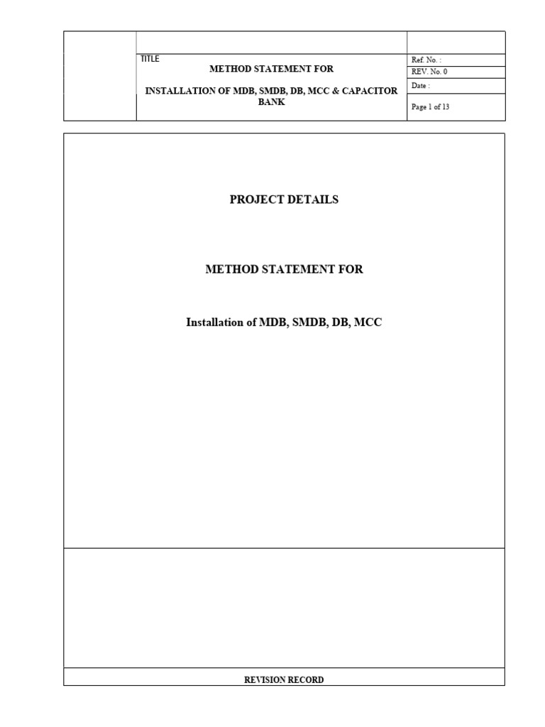 Method Statement For Installation of MDB SMDB DB MCC | PDF