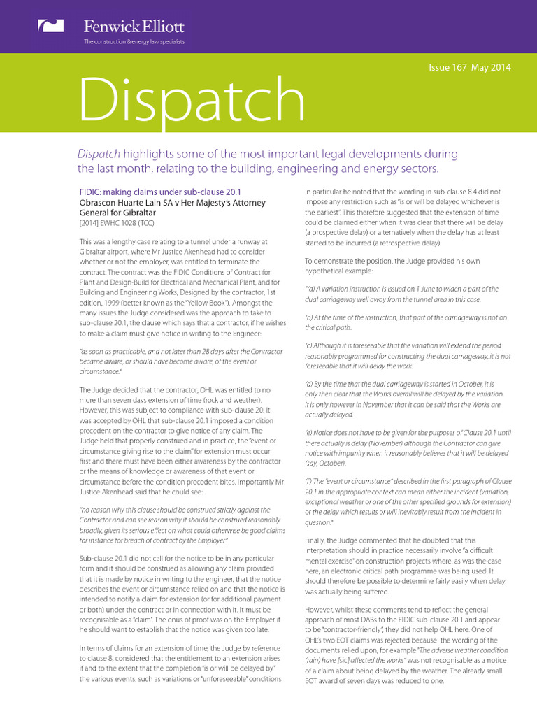 Dispatch - Issue - 167 Obrascon Huarte Lain SA V Her Majesty's Attorney General For Gibraltar | PDF