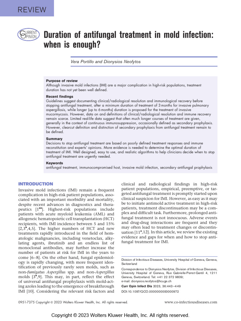Duration of Antifungal Treatment in Mold Infection When Is Enough | PDF