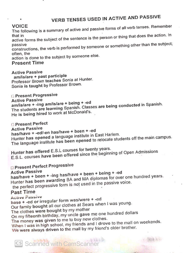 Verb Tenses Used in Active and Passive Forms | PDF