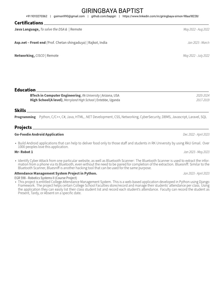 Generic Resume Template | PDF