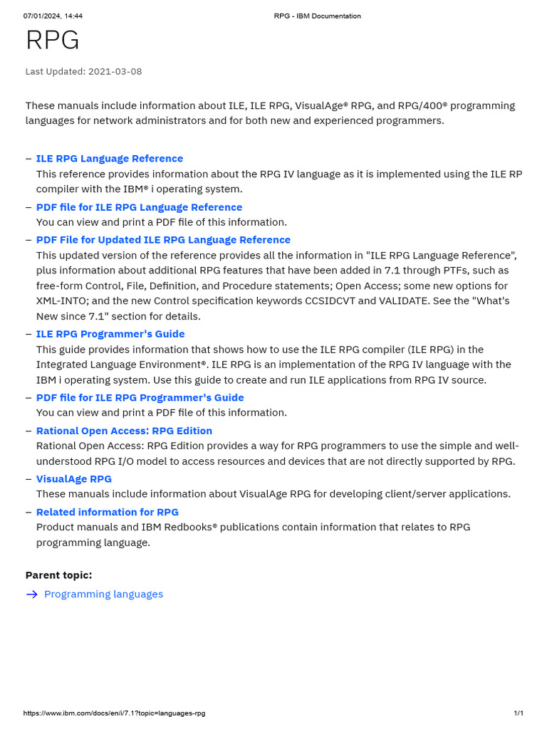 RPG - IBM Documentation | PDF | Computers