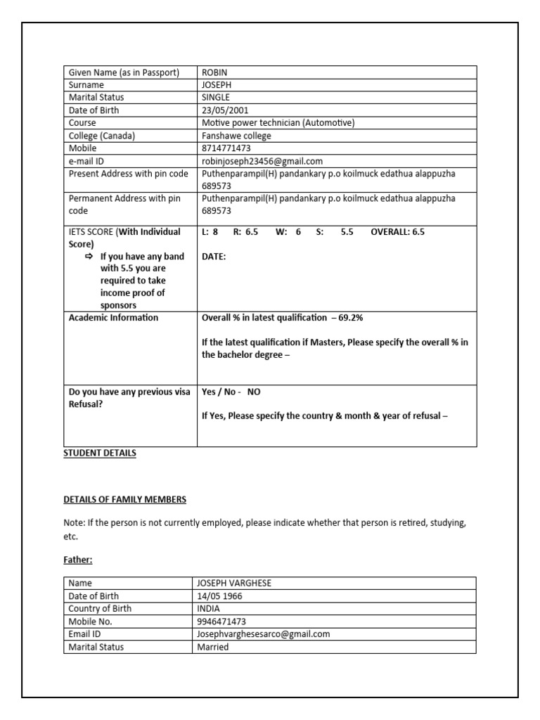 Family Information Form | PDF