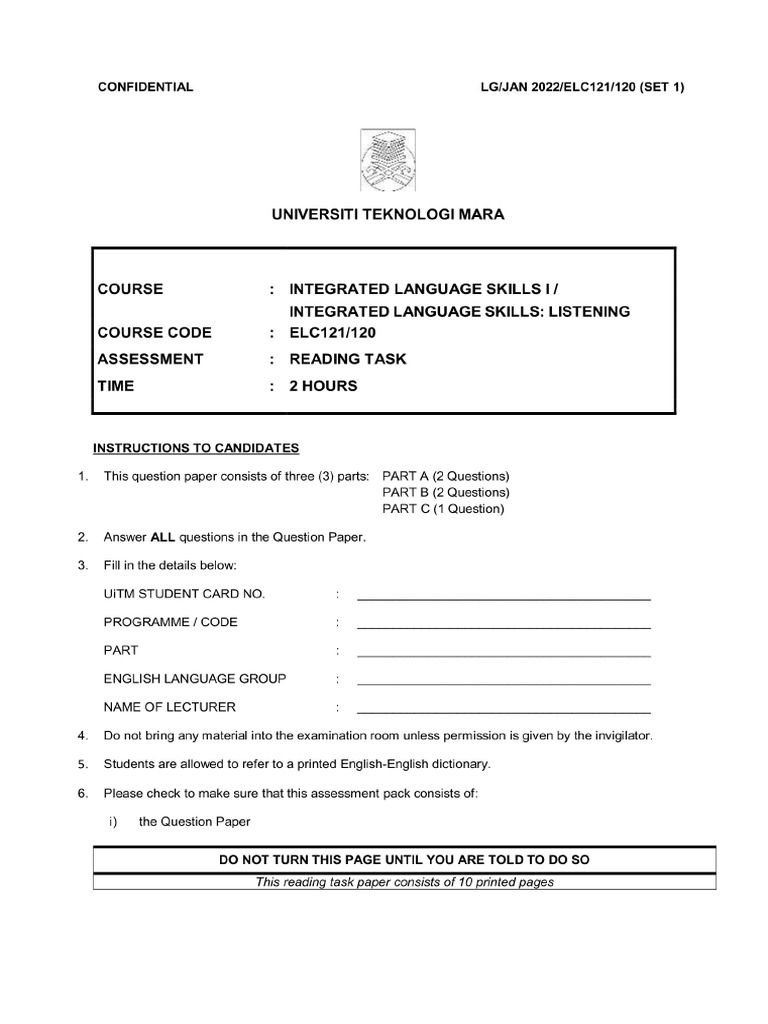 Elc121 Reading Task 1 | PDF