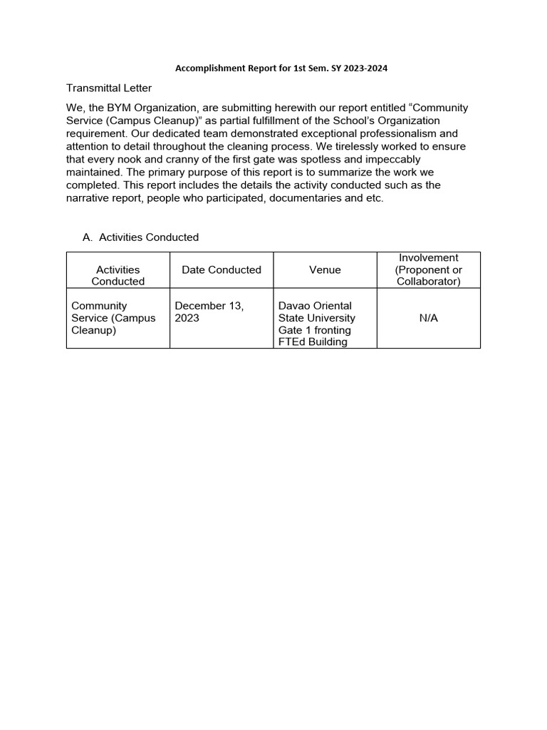 Accomplishment Report | PDF