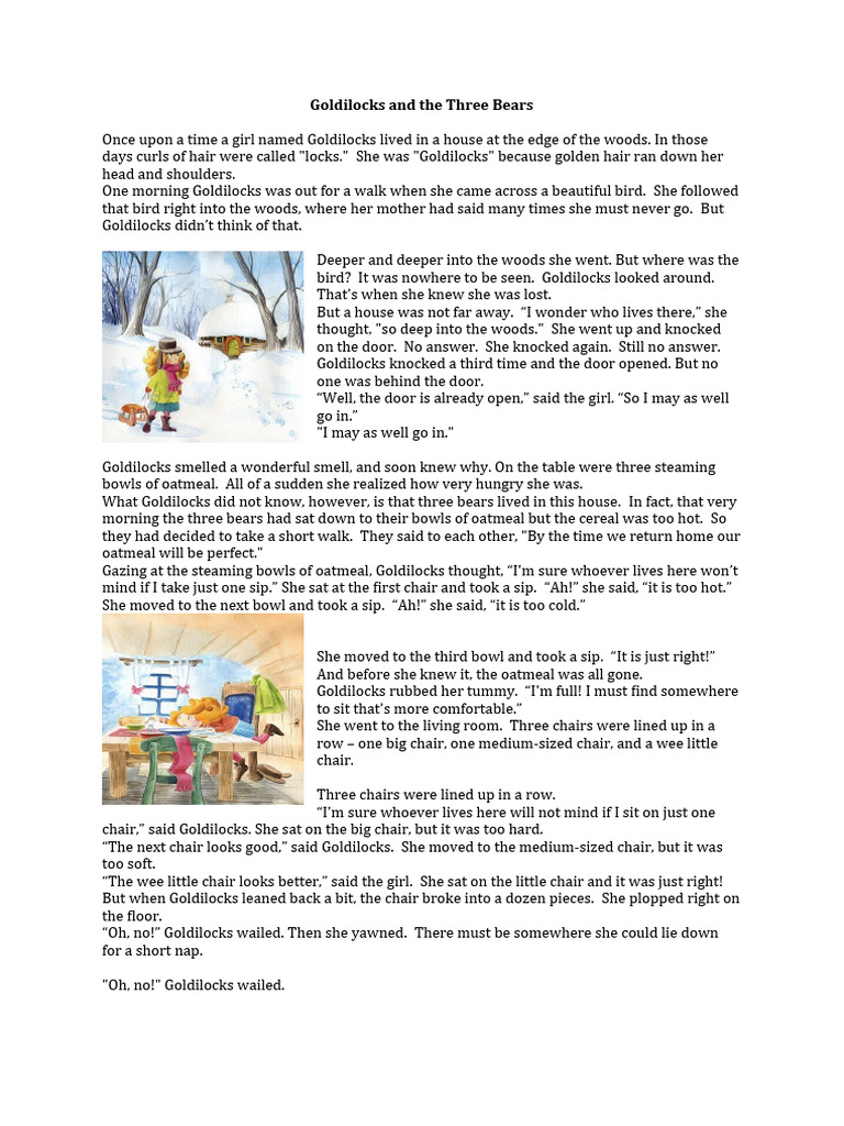 Goldilocks and the Three Bears Story | PDF | Goldilocks And The Three Bears