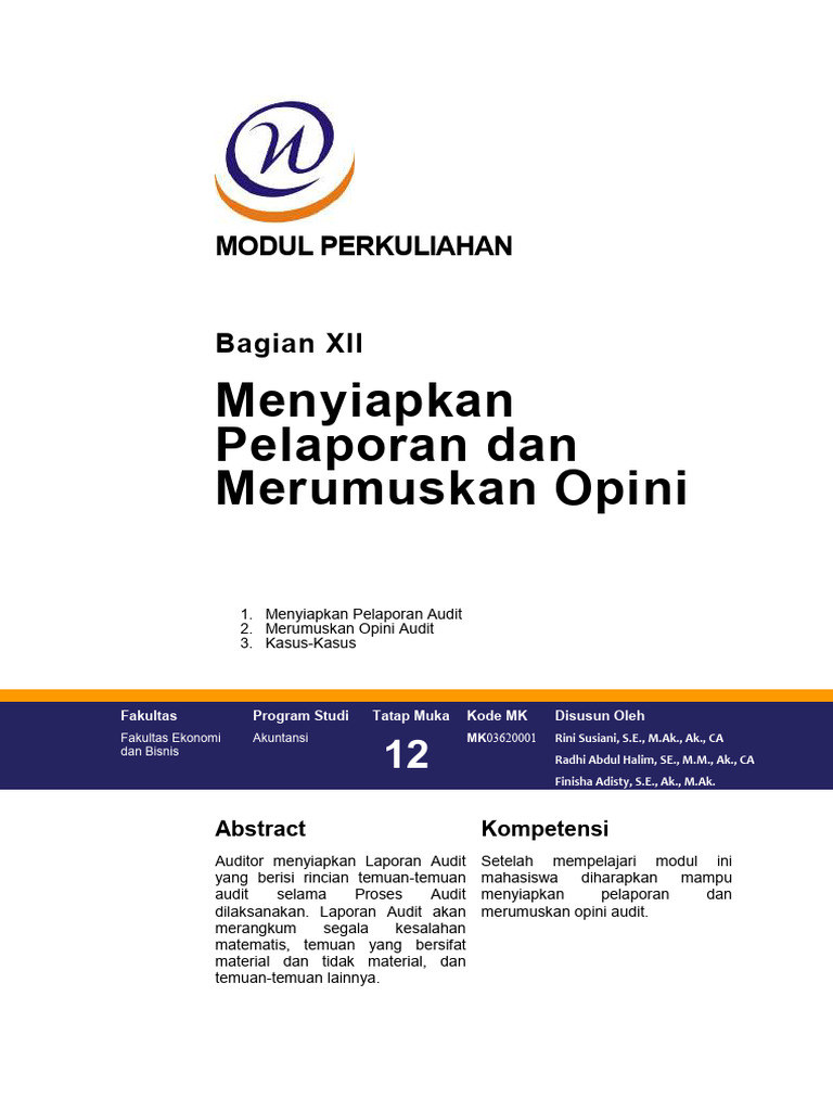 MODUL 12 Menyiapkan Pelaporan Dan Merumuskan Opini - FA | PDF