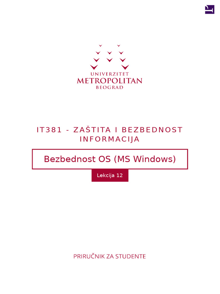 Bezbednost OS (MS Windows) : It381 - Zaštita I Bezbednost Informacija | PDF